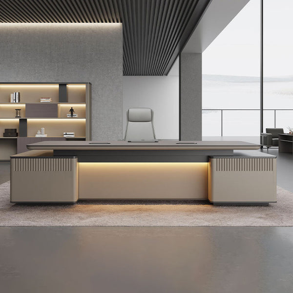 Sleek High-End Executive Desk Featuring Distinctive Vertical Stripe De ...